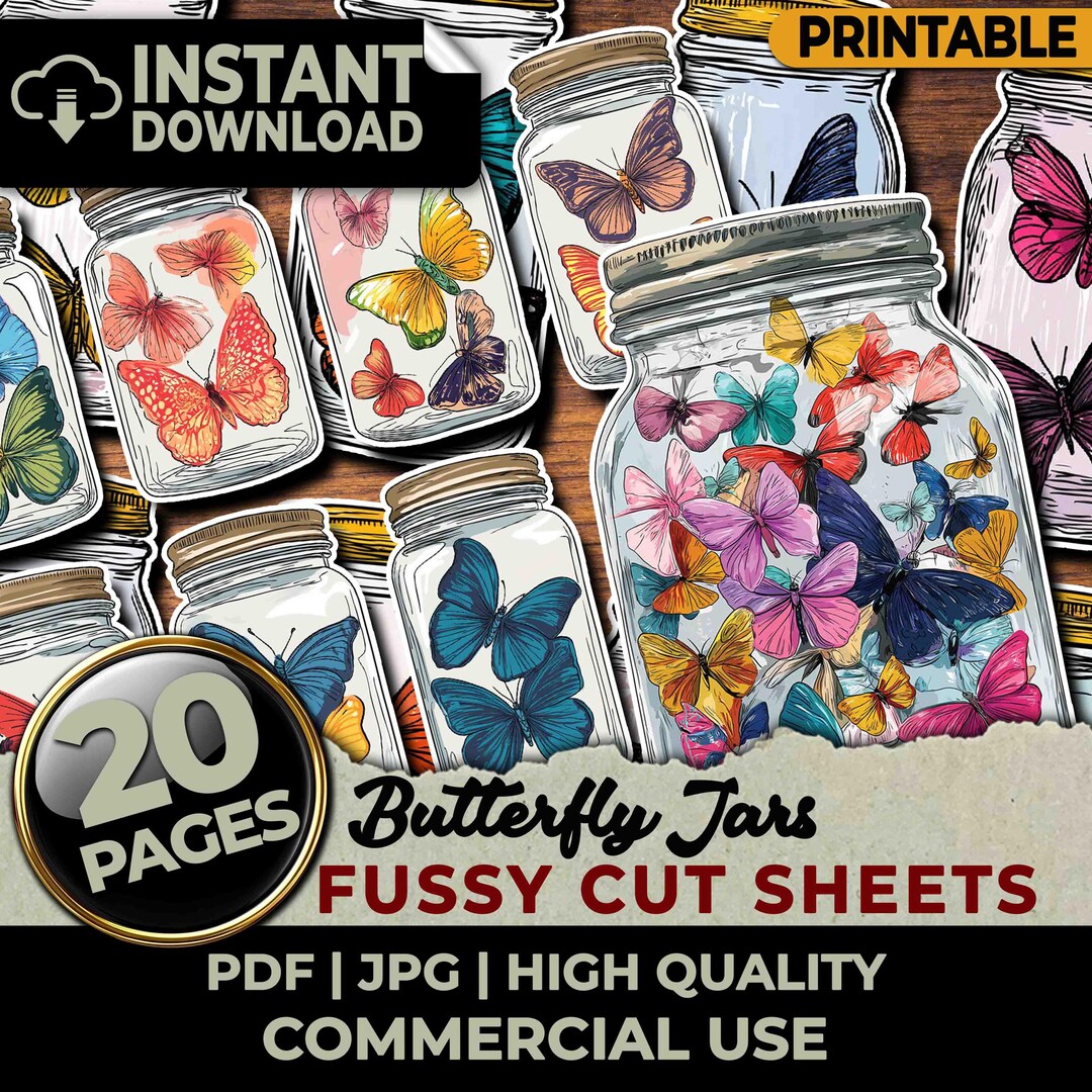 Butterfly Jars Fussy Cut Sheets Ephemera Printable Junk Journal ...