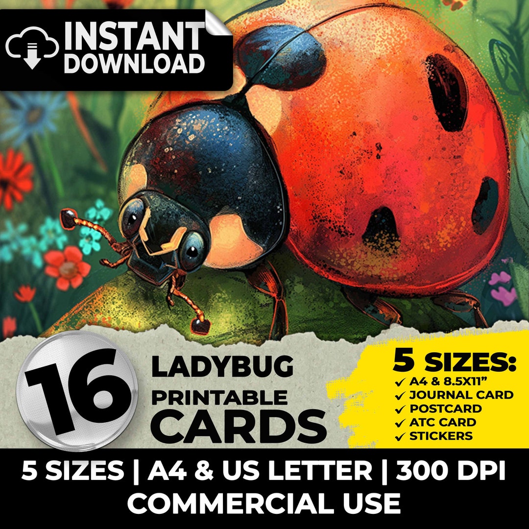 Cute Ladybug ATC Cards Junk Journal Kit Ephemera Printable Digital ...