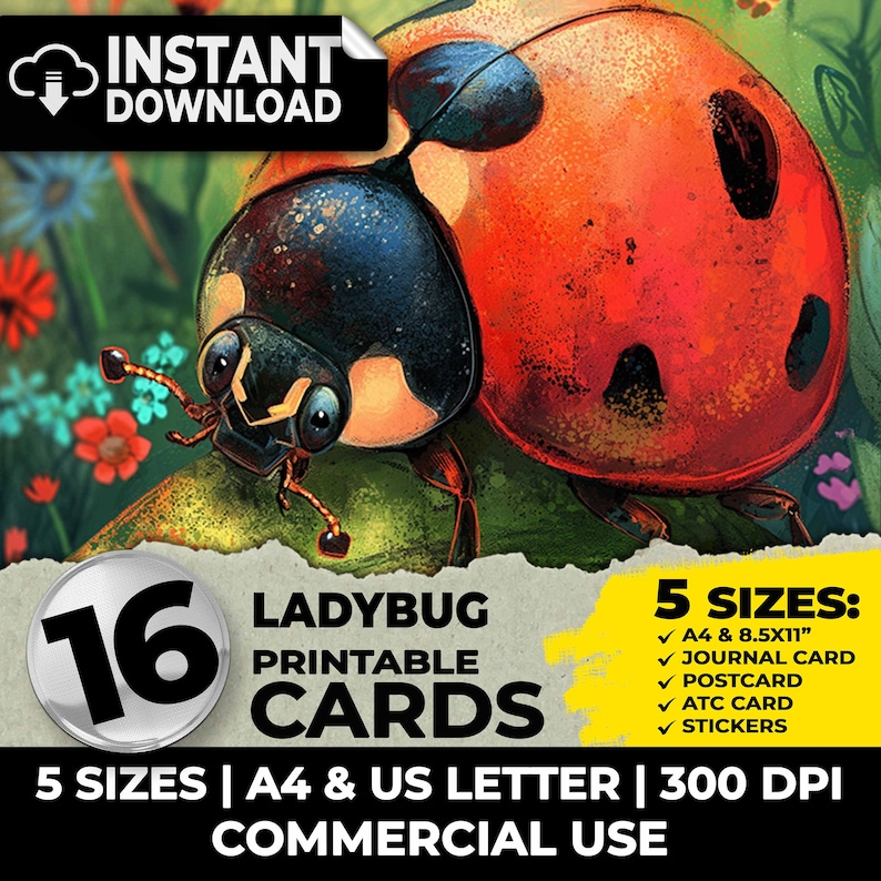 Cute Ladybug ATC Cards Junk Journal Kit Ephemera Printable Digital ...