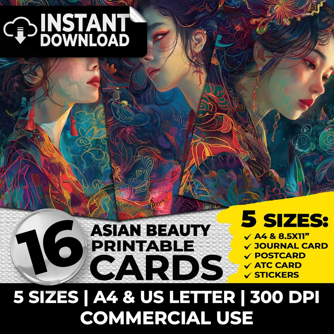 Asian Woman ATC Cards Junk Journal Kit Ephemera Printable Digital ...