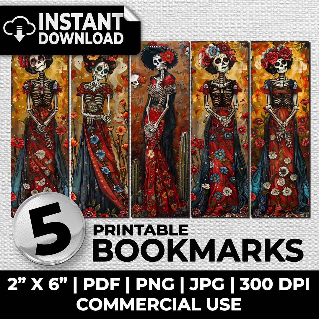 Dia De Los Muertos Bookmarks Set Bookmark Sublimation Whimsical ...