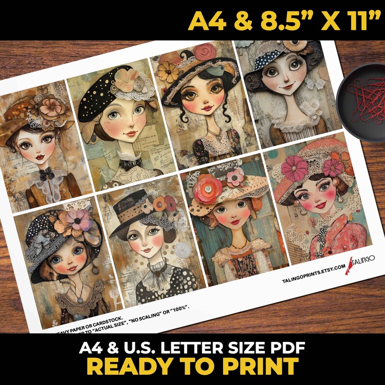 ATC Cards Quirky Elegant Lady Junk Journal Ephemera Digital Papers ...