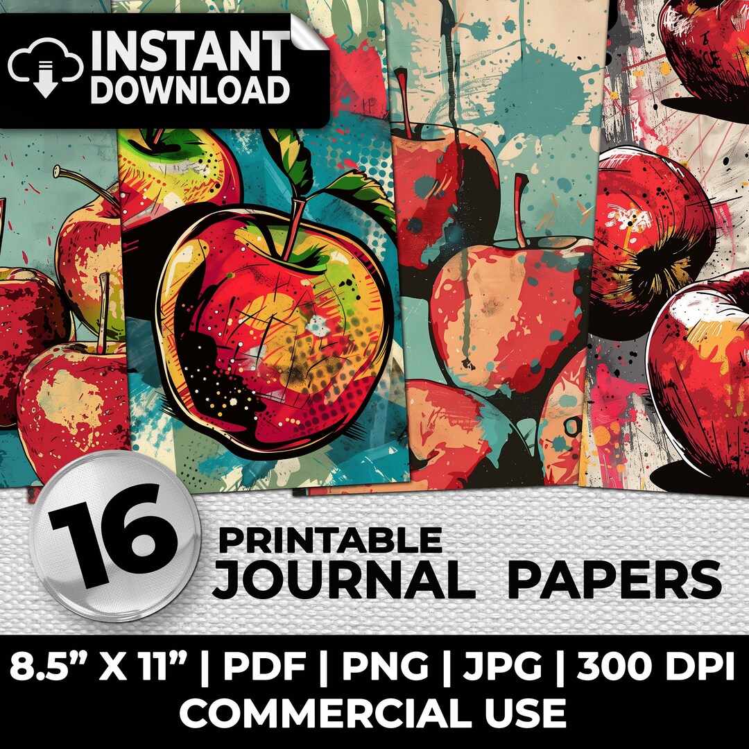 Apples Pop Art Journal Papers Printable Pages Ephemera Scrapbooking ...