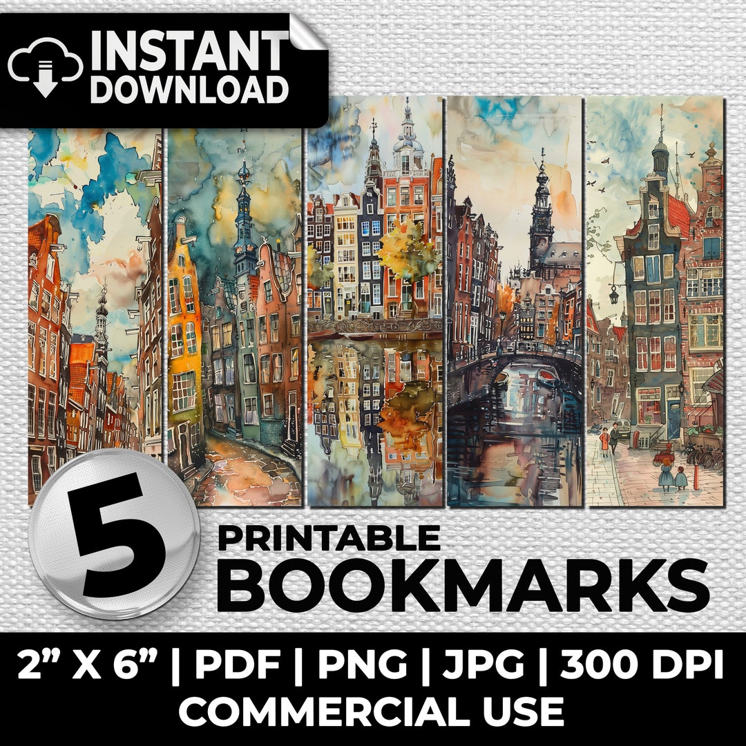 Amsterdam Bookmarks Bookmark Sublimation Whimsical Ephemera Printable ...