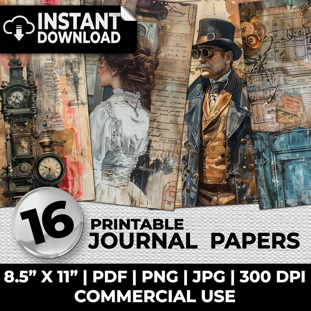 Steampunk Journal Papers Printable Pages Ephemera Scrapbooking Collage ...