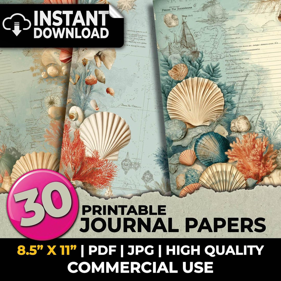 Vintage Nautical Seashell Journal Papers Printable Pages Ephemera ...