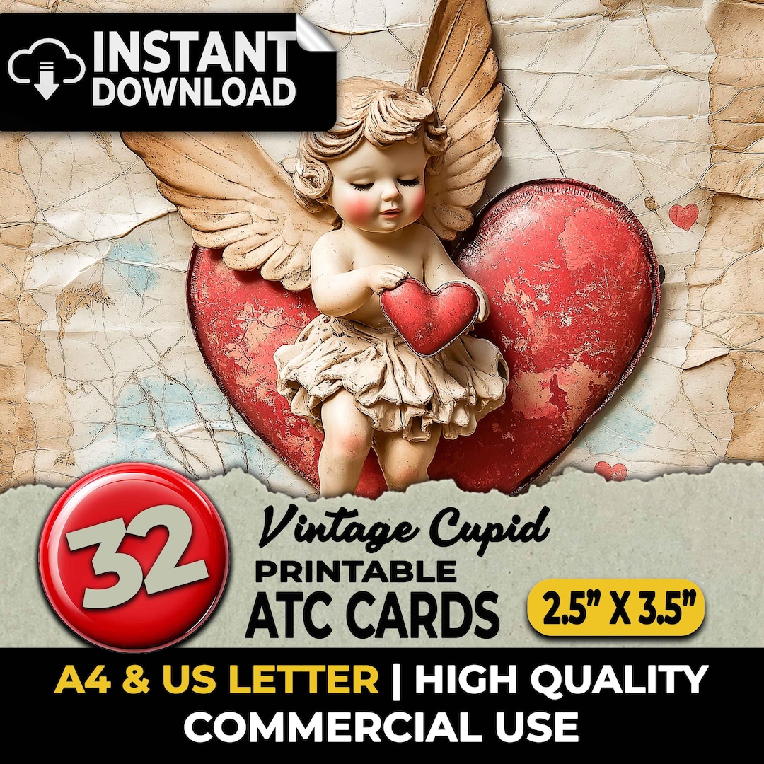 ATC Cards Vintage Cupid Love Valentines Junk Journal Ephemera Digital ...