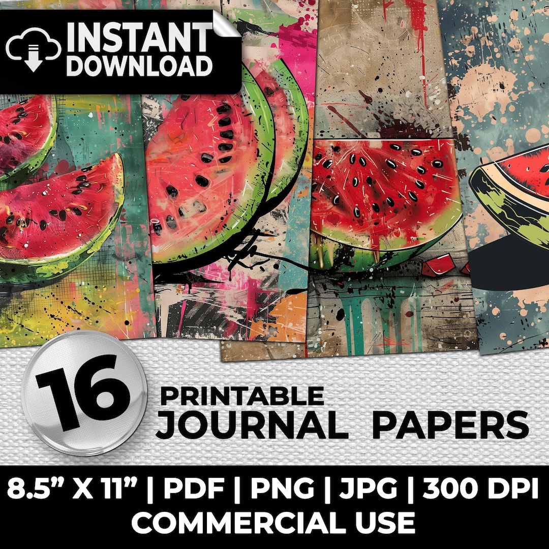 Watermelon Pop Art Journal Papers Printable Pages Ephemera Scrapbooking ...