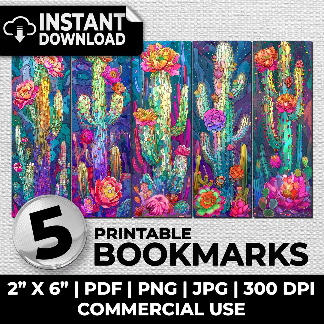 Colorful Cacti Bookmark, Cactus, Desert, Sublimation, Whimsical ...