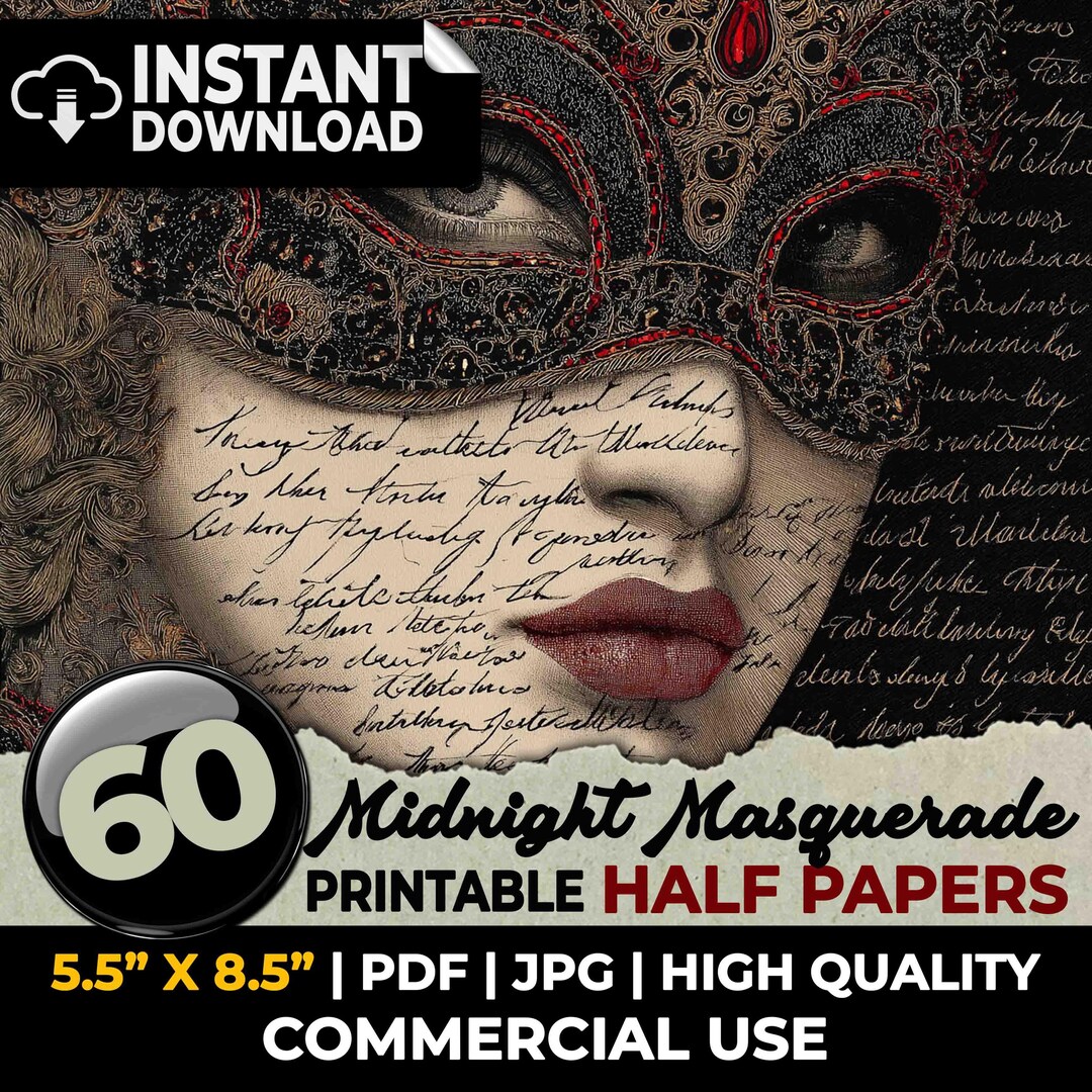 Midnight Masquerade Baroque Rococo Noir Junk Journal Printable Half ...