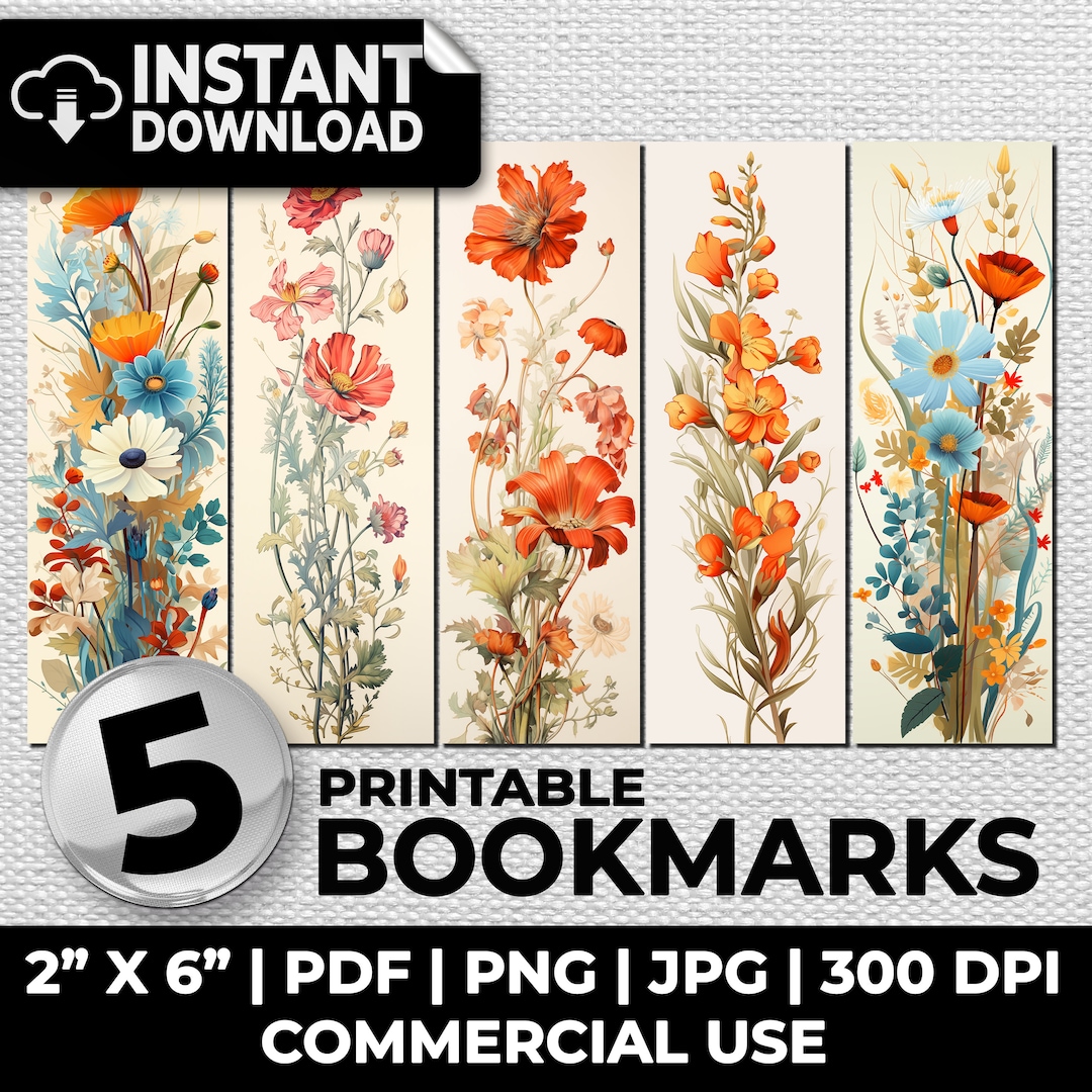 Wildflowers Bookmarks, Whimsical, Sublimation, Nature, Ephemera ...