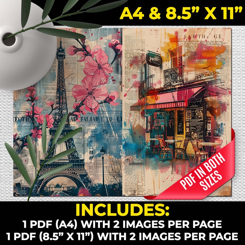 Spring Paris Vintage Newspaper Printable Half Papers Distressed Junk ...