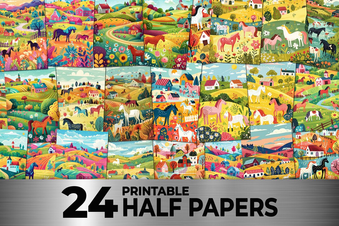 Horses Printable Half Papers Horse Junk Journal Sublimation Whimsical ...