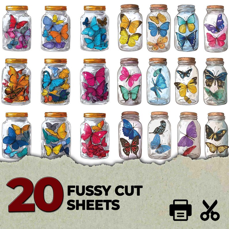 Butterfly Jars Fussy Cut Sheets Ephemera Printable Junk Journal ...