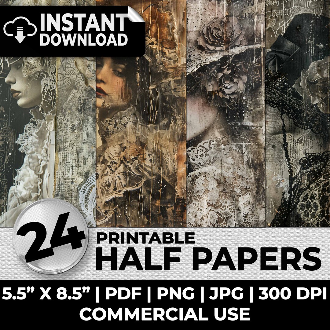 Vintage Woman and Lace Printable Ephemera Half Paper Scrapbooking Junk ...