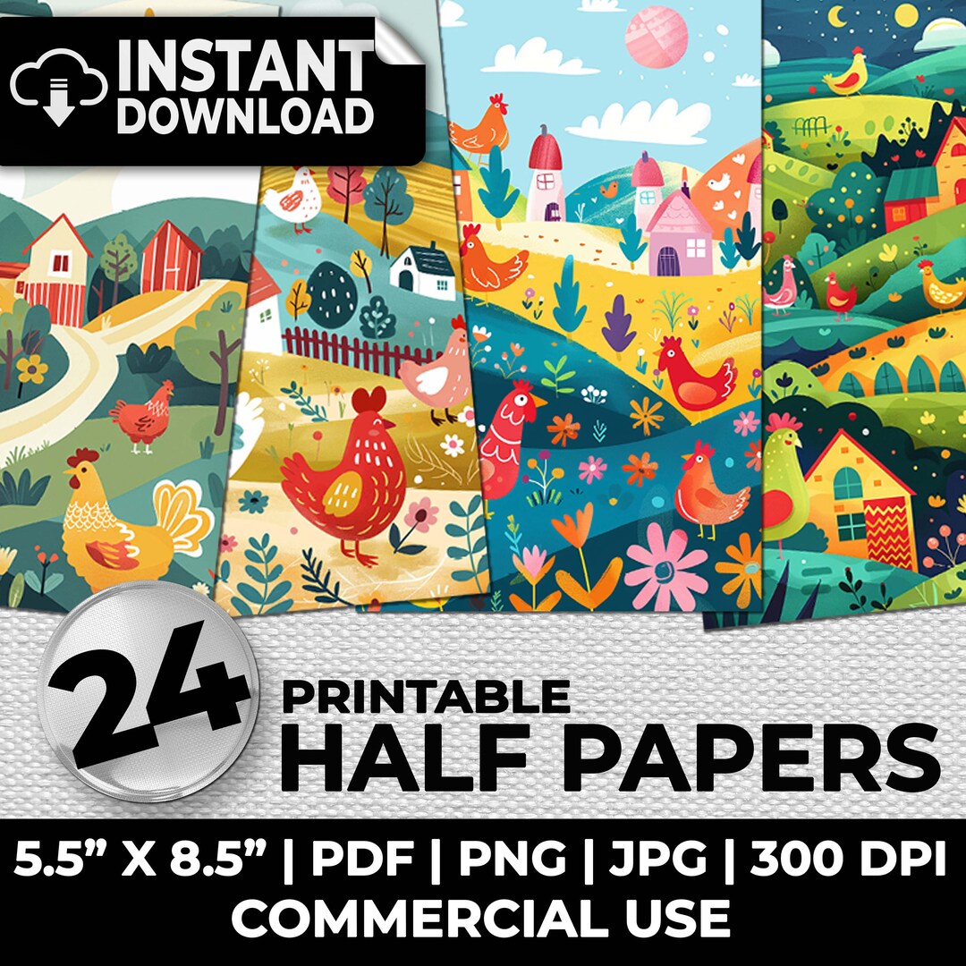 Chickens Printable Half Papers Hen Chicken Junk Journal, Sublimation ...
