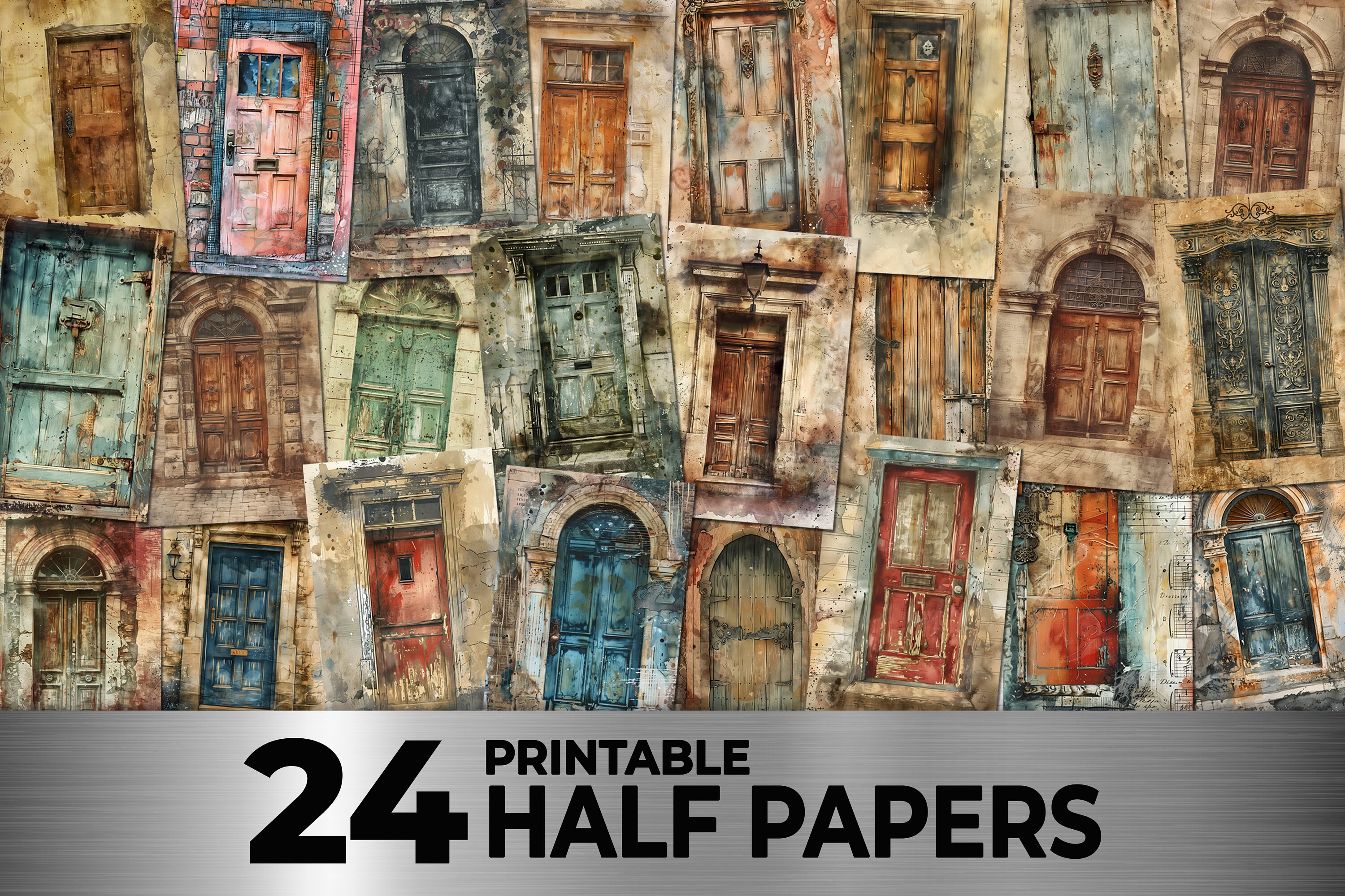 Door Printable Half Papers Doors Distressed Junk Journal Sublimation ...