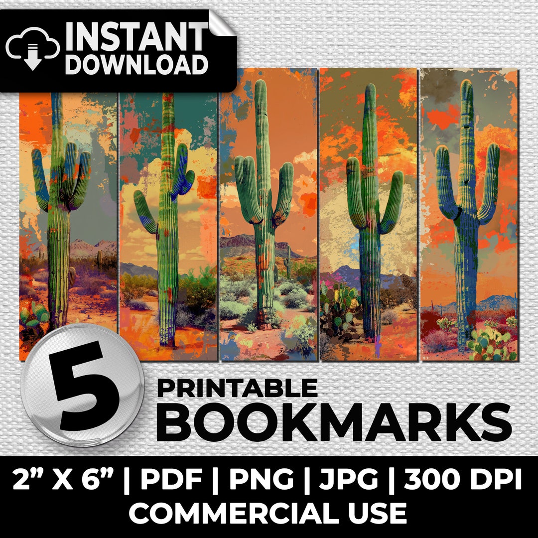 Retro Cacti Bookmark, Cactus, Desert, Sublimation, Whimsical, Bookmarks ...