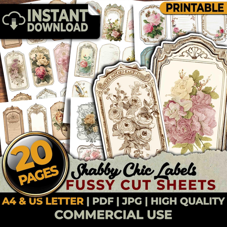 Shabby Chic Labels Vintage Victorian Ornate Antique Fussy Cuts Ephemera ...