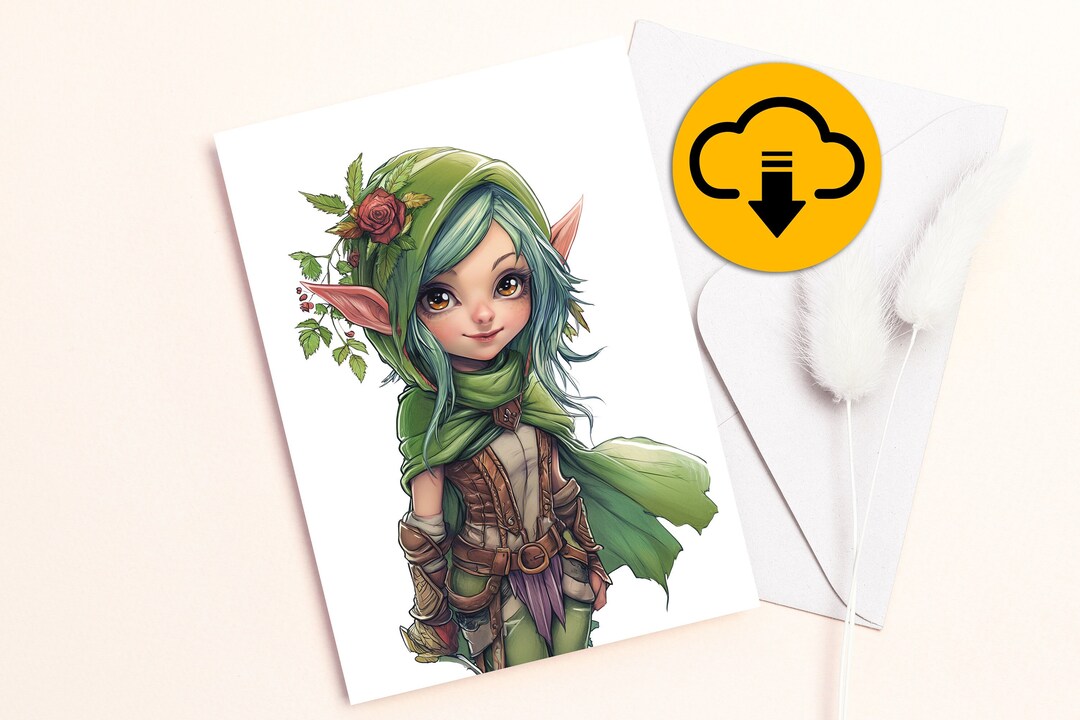 Elf Greeting Card Cute Elf Fantasy Note Card Printable Digital Download ...