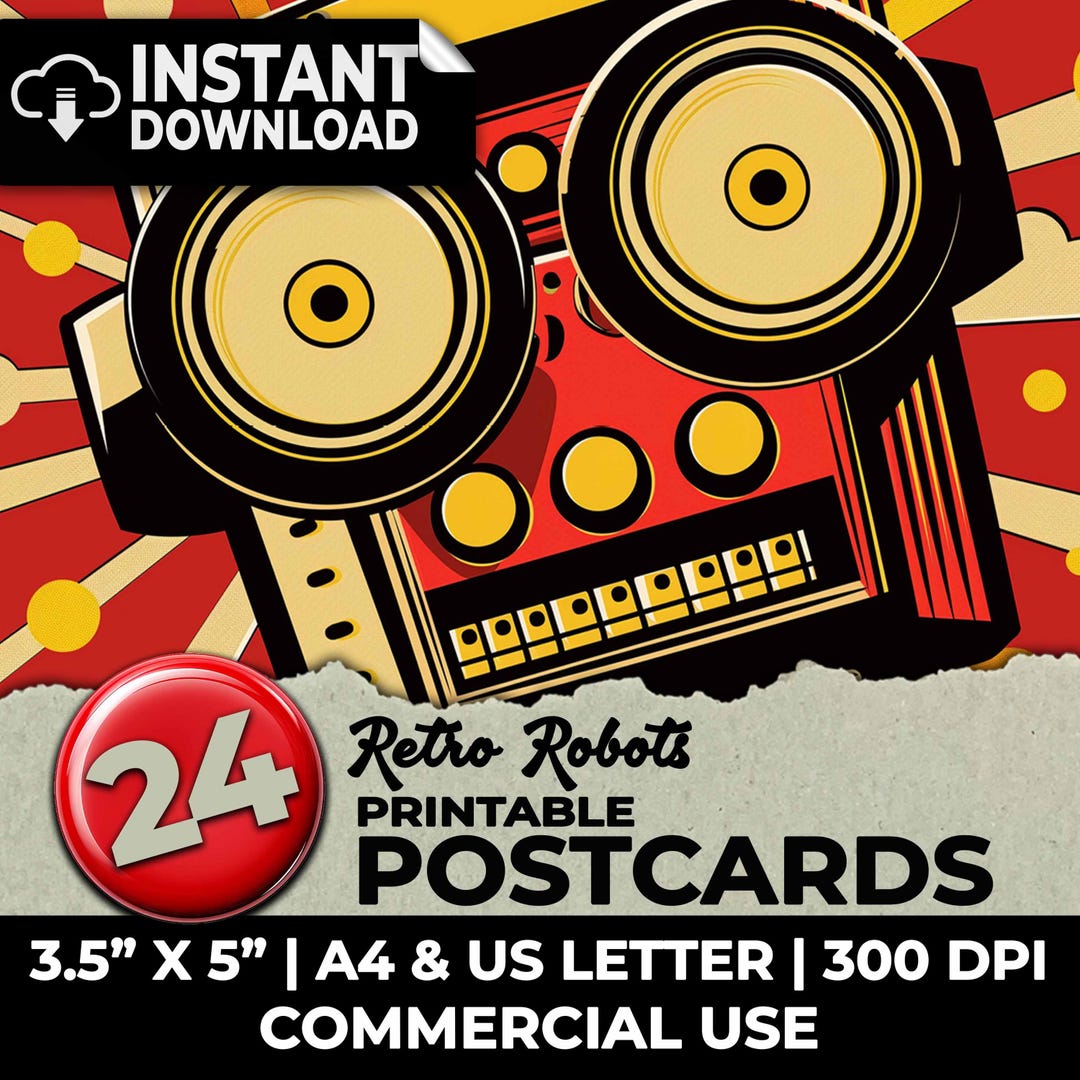 Retro Robot Junk Journal Postcards Printable Junk Journal Kit Ephemera ...