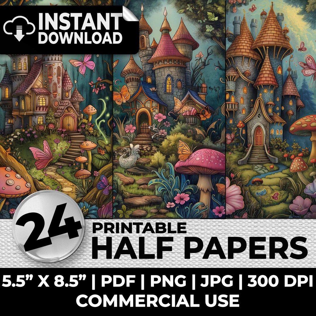 Fairy Castle Fantasy Castle Printable Ephemera Half Paper Scrapbooking ...