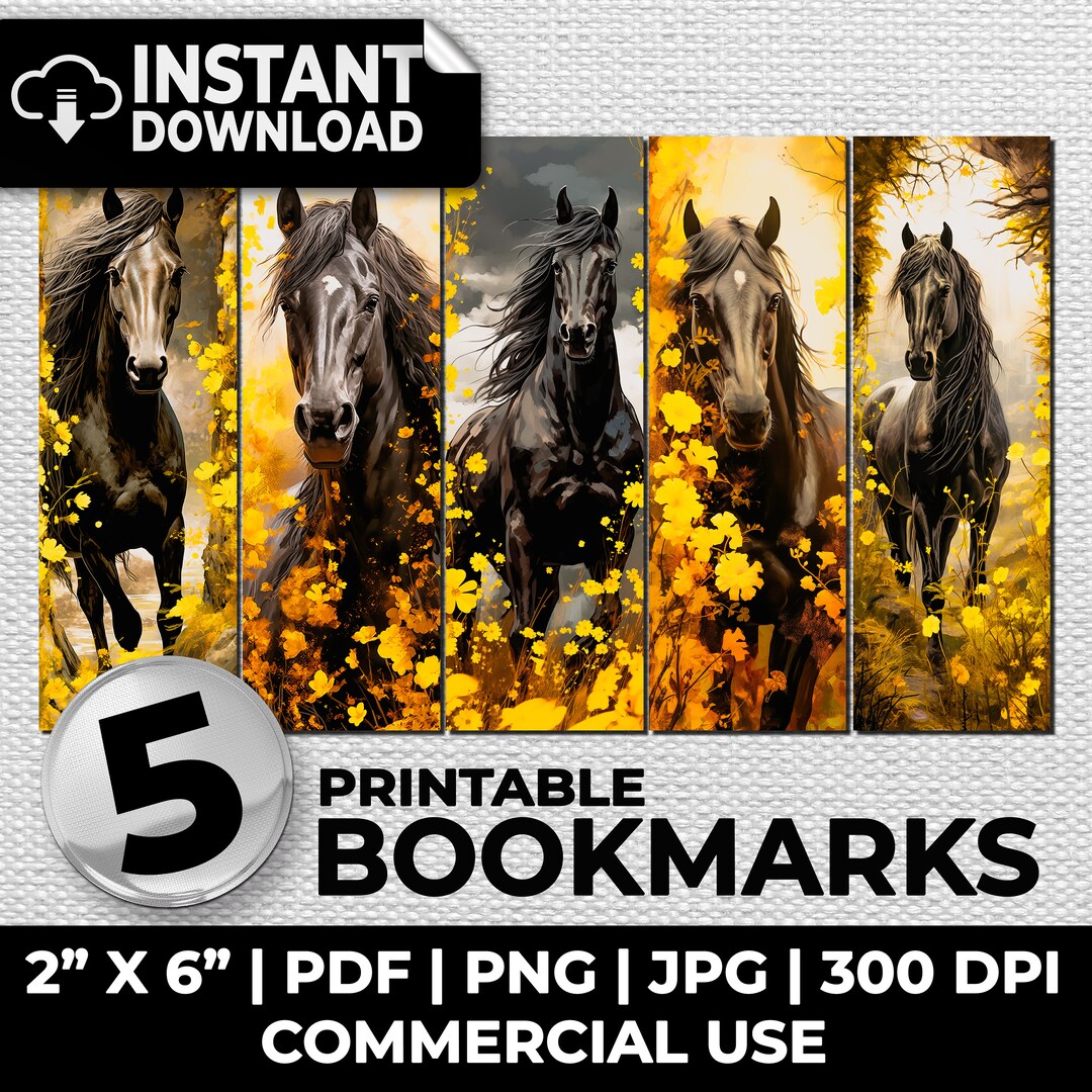 Black Horse Bookmarks: Whimsical Printable Ephemera (digital Download ...