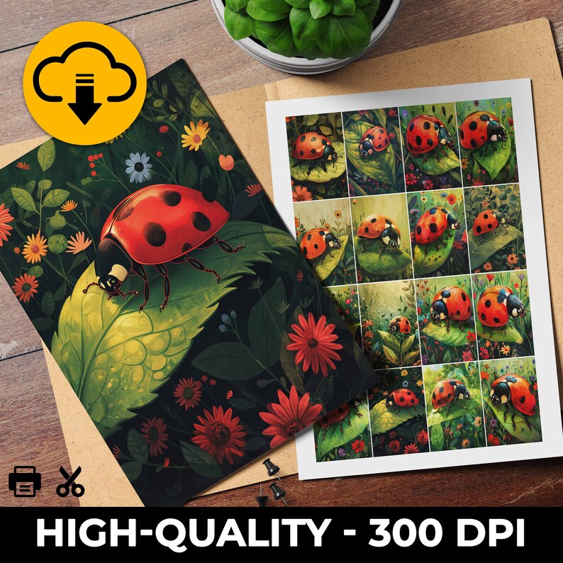 Cute Ladybug ATC Cards Junk Journal Kit Ephemera Printable Digital ...