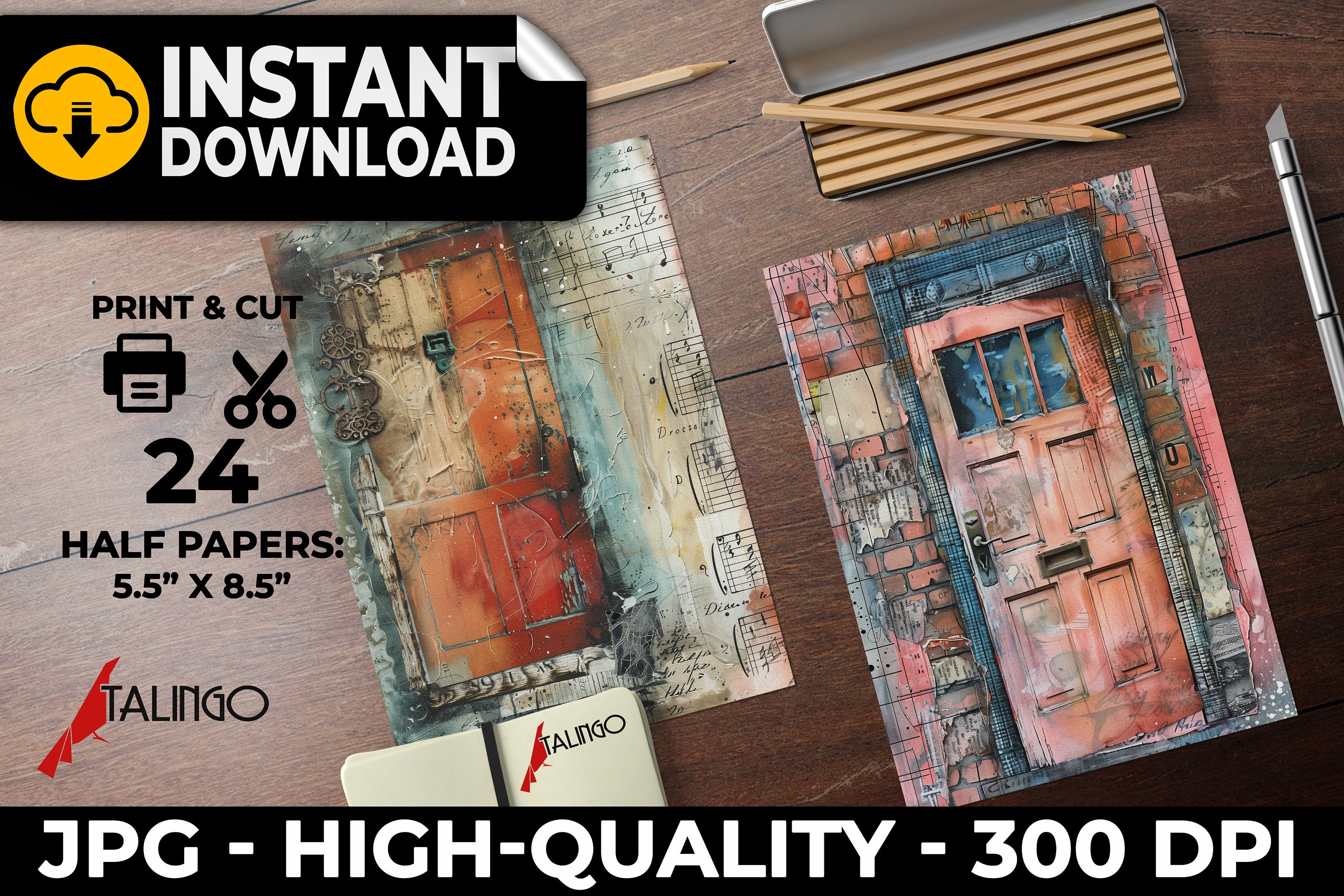 Door Printable Half Papers Doors Distressed Junk Journal Sublimation ...