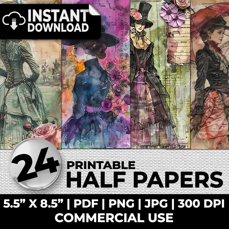 Victorian Fashion Printable Half Papers Mixed Media Junk Journal ...