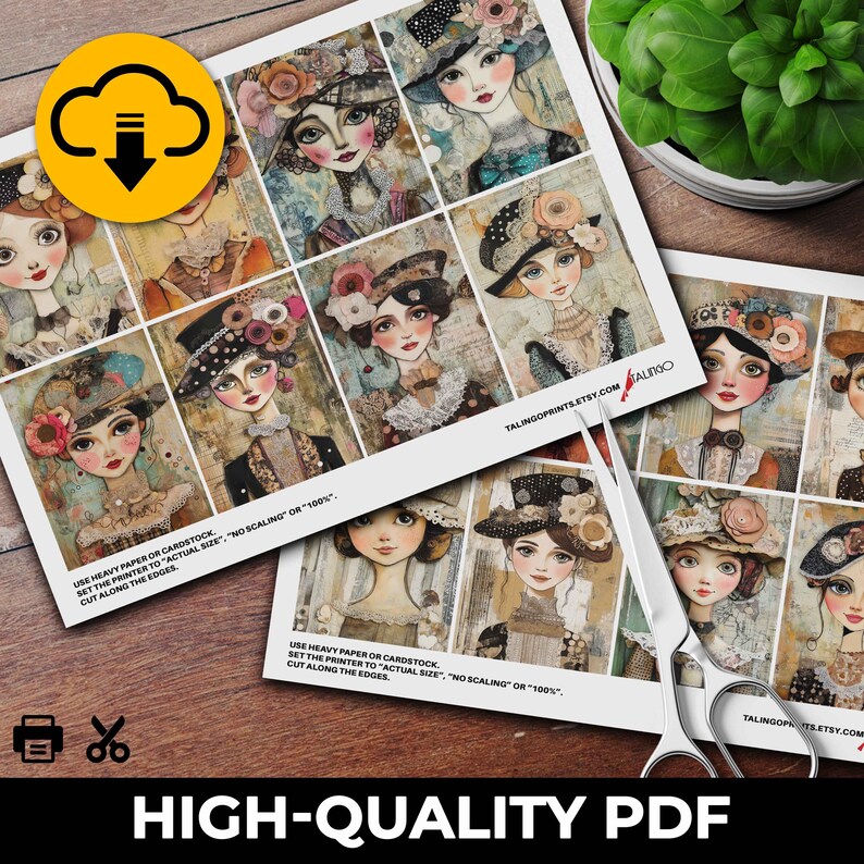 ATC Cards Quirky Elegant Lady Junk Journal Ephemera Digital Papers ...