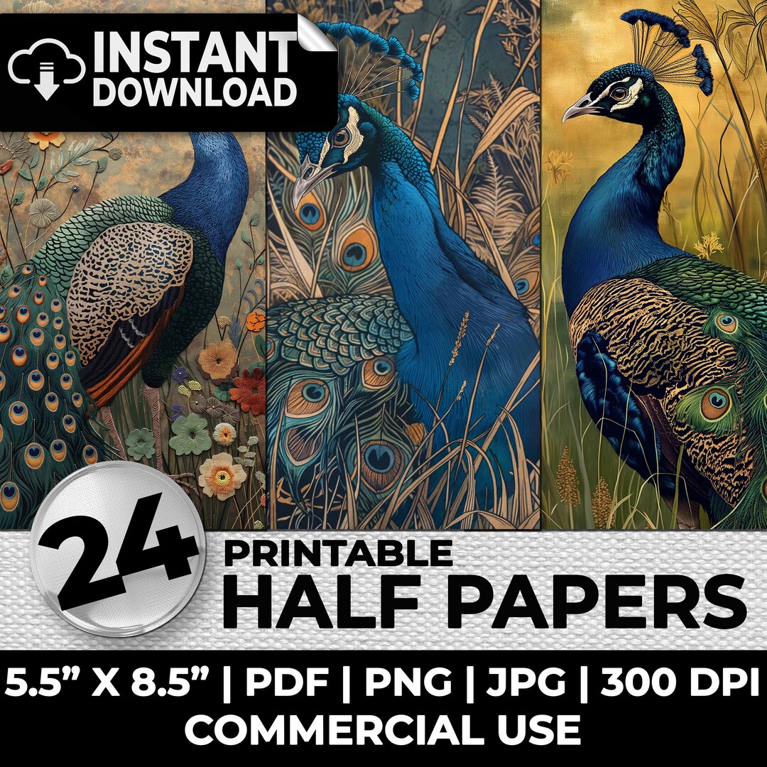 Peacock Printable Ephemera Half Paper Scrapbooking Junk Journal Papers ...