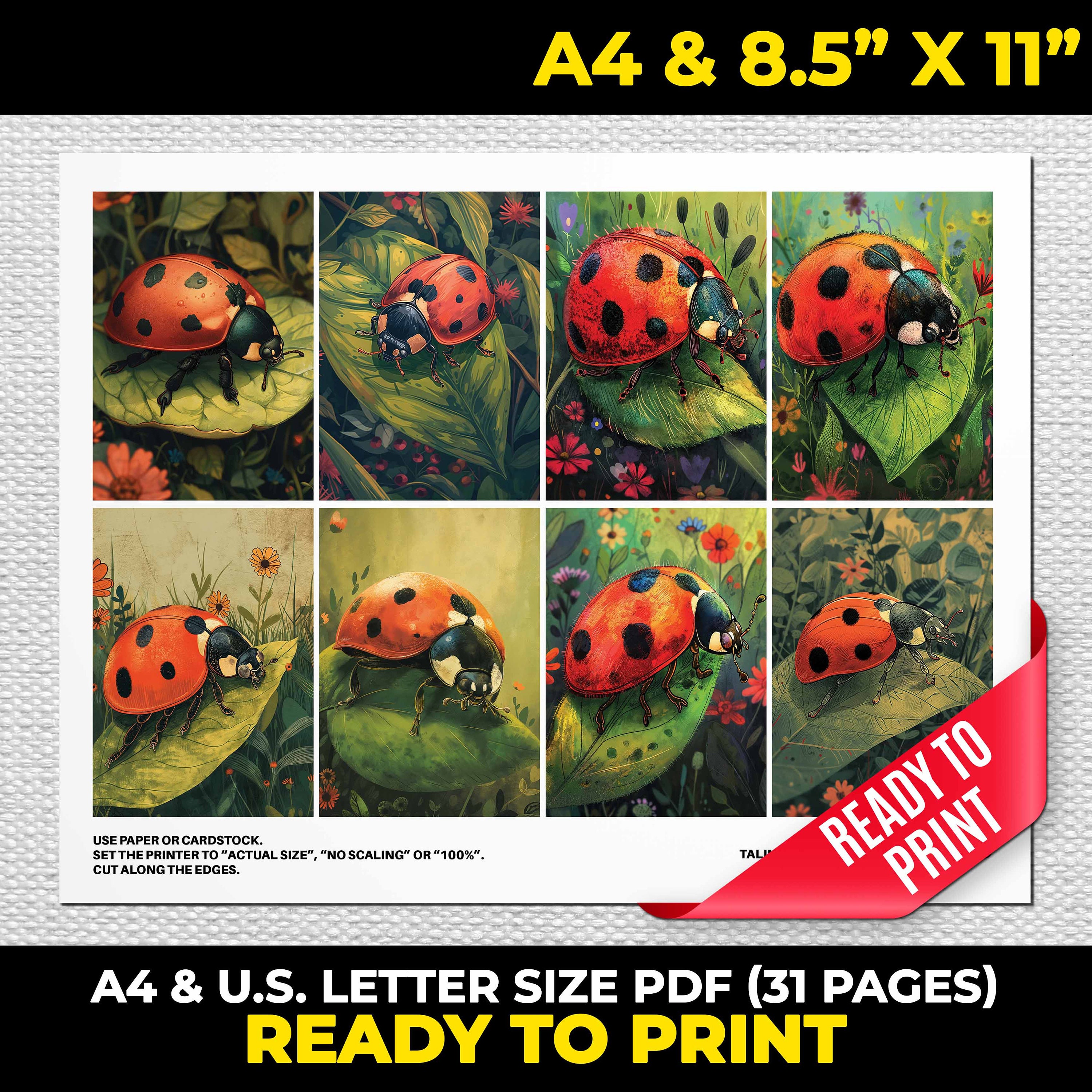 Cute Ladybug ATC Cards Junk Journal Kit Ephemera Printable Digital ...