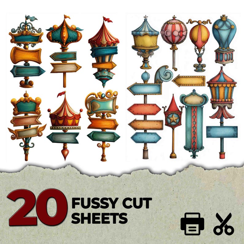 Quirky Vintage Circus Sign Fussy Cut Sheets Ephemera Printable Junk ...