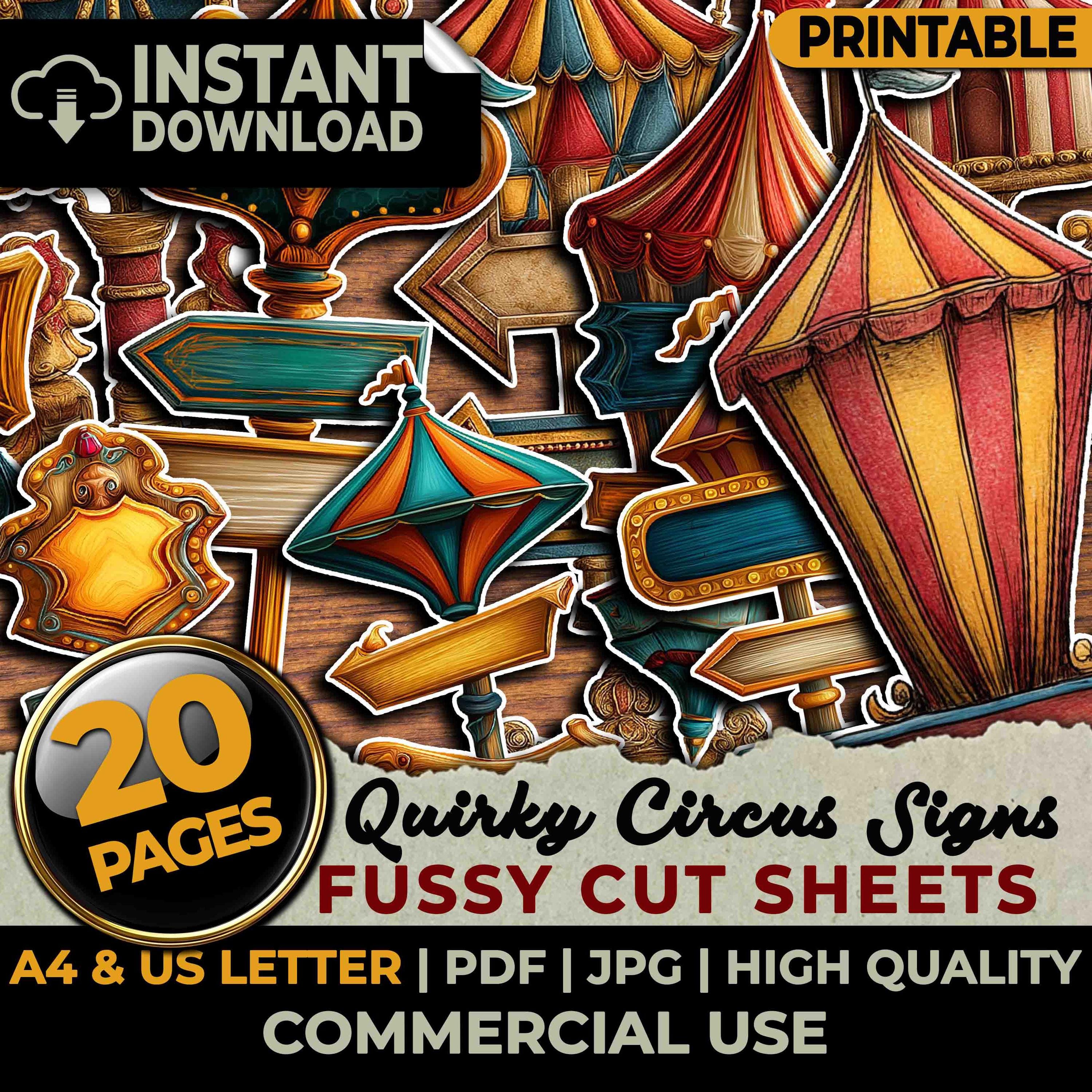 Quirky Vintage Circus Sign Fussy Cut Sheets Ephemera Printable Junk ...