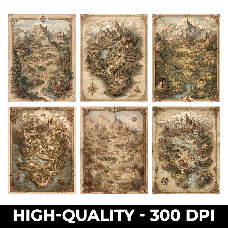 Fantasy Map Antique RPG Old World Dnd Journal Papers Printable Pages ...