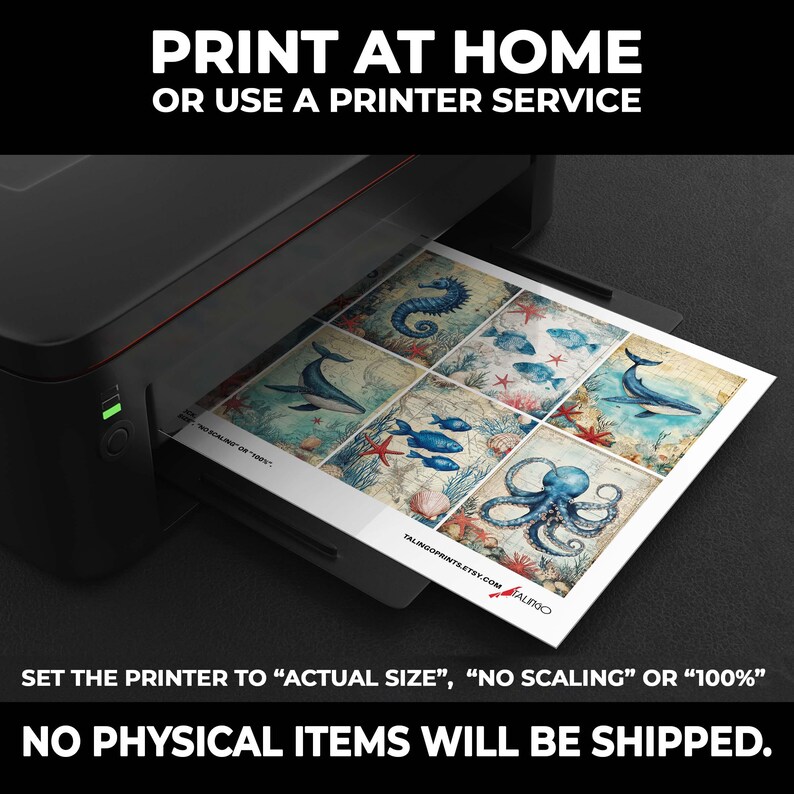 ATC Cards Undersea Octopus Seahorse Journal Ephemera Digital Papers ...