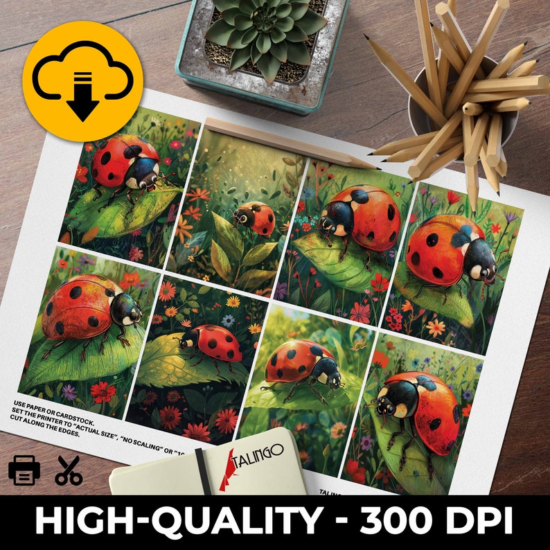 Cute Ladybug ATC Cards Junk Journal Kit Ephemera Printable Digital ...
