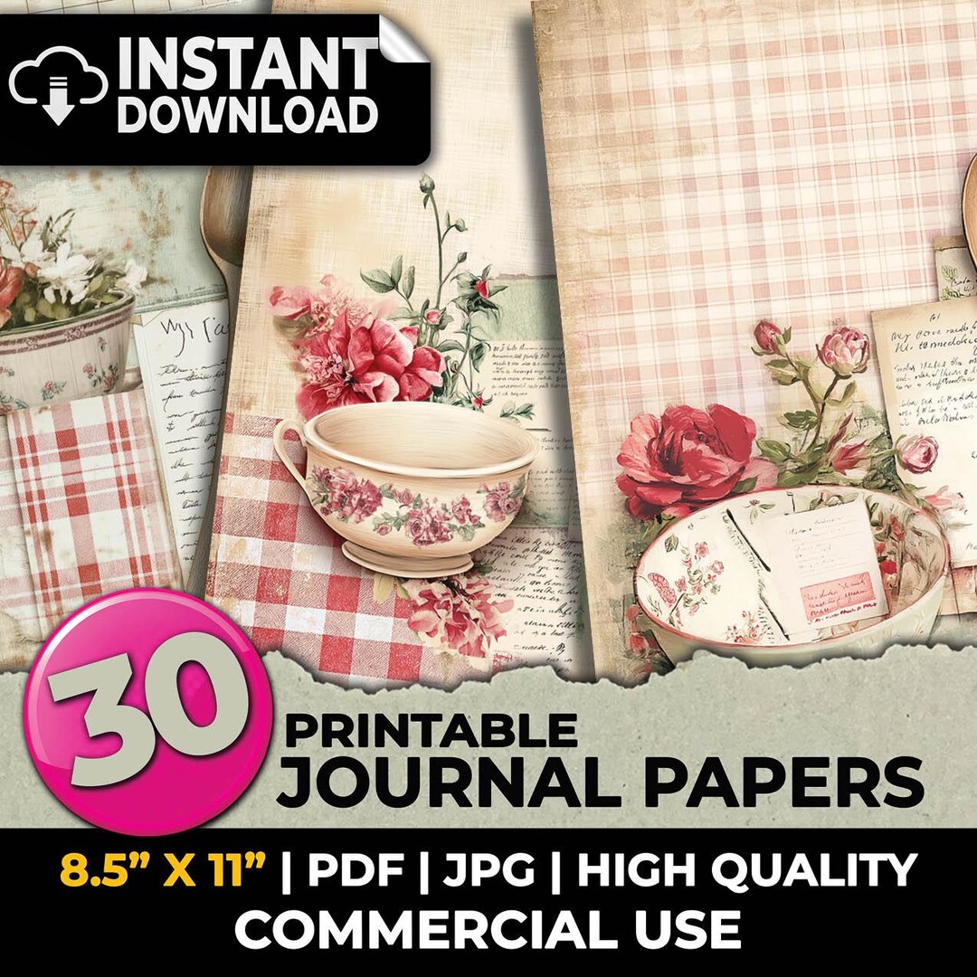 Vintage Kitchen Farmhouse Shabby Chic Rustic Cottagecore Journal Papers ...
