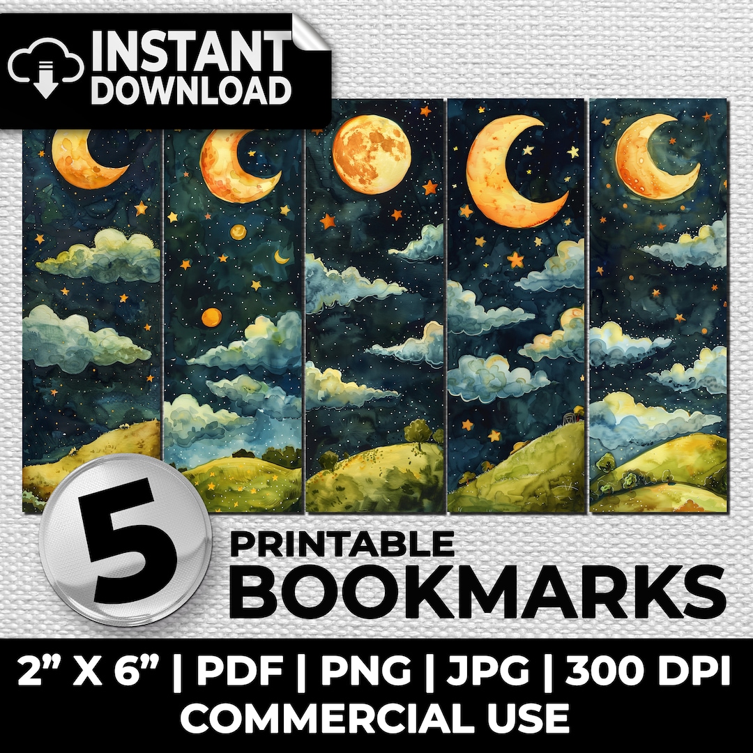 Starry Night Bookmarks Moon Stars Bookmark Sublimation Whimsical ...