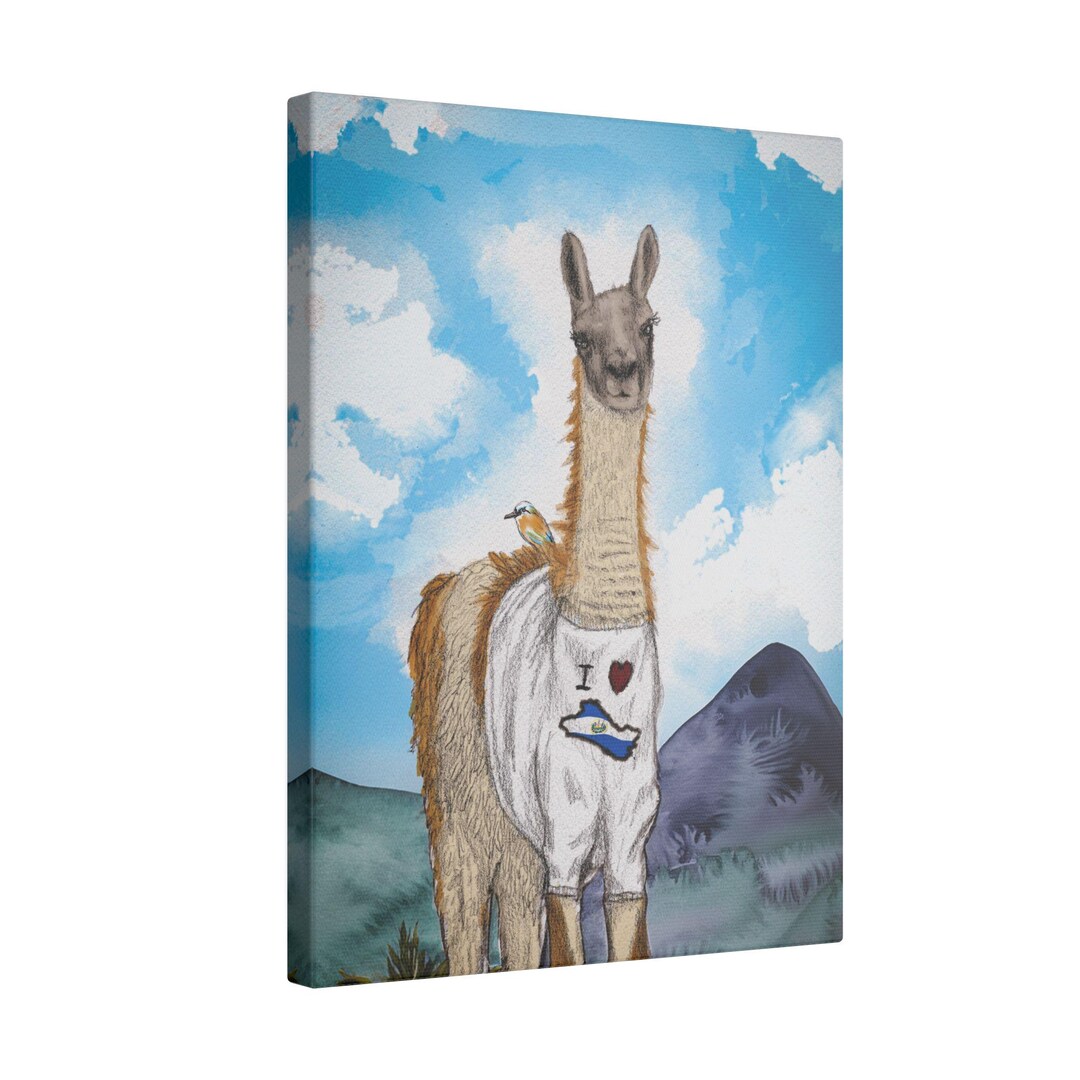 Guanaco Loves El Salvador Poster, Whimsical Llama Canvas Art, Cute Wall ...