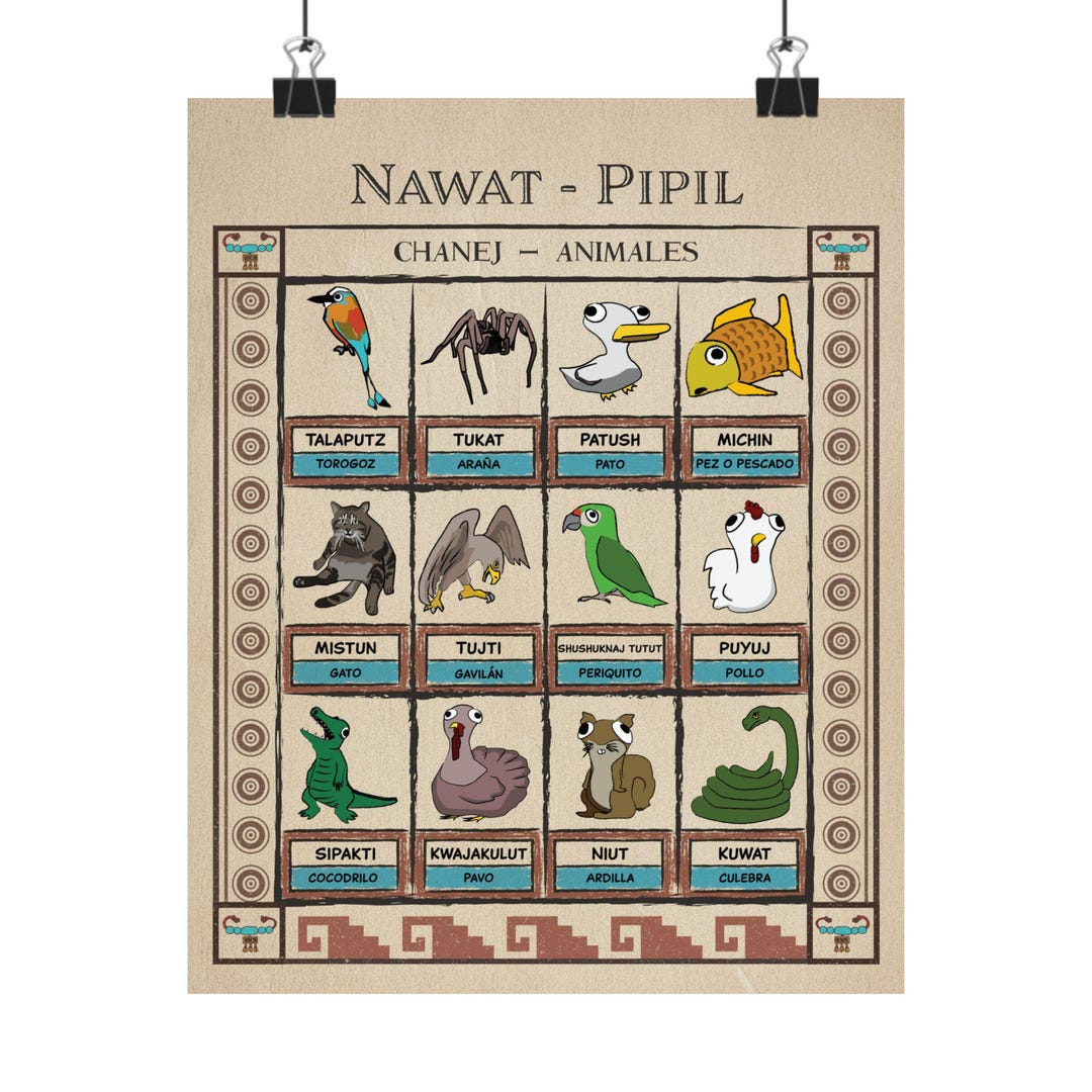 Salvadoran Nahuat Pipil Vocabulary Animal Chart - Matte Posters - Etsy
