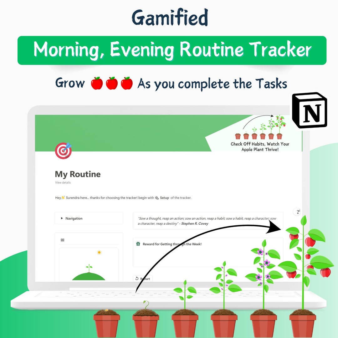 Gamified Notion Morning, Evening Routine Tracker Daily, Weekly Habits, Routine Planner Weekly ...
