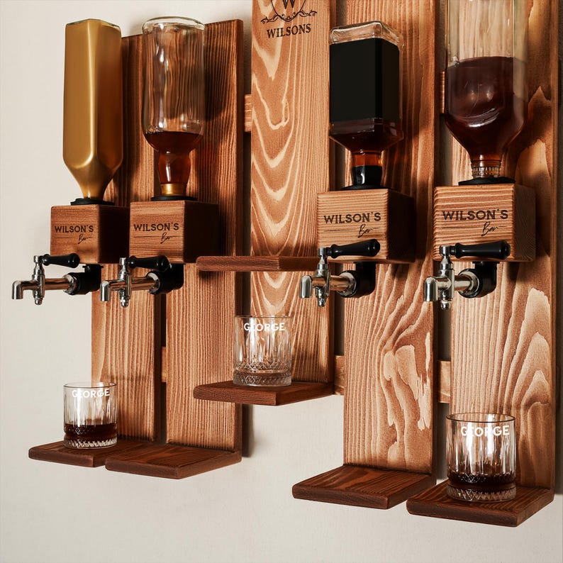 Wooden Whiskey Liquor Decanter With Glass, Man Cave Decor, Custom Groom ...