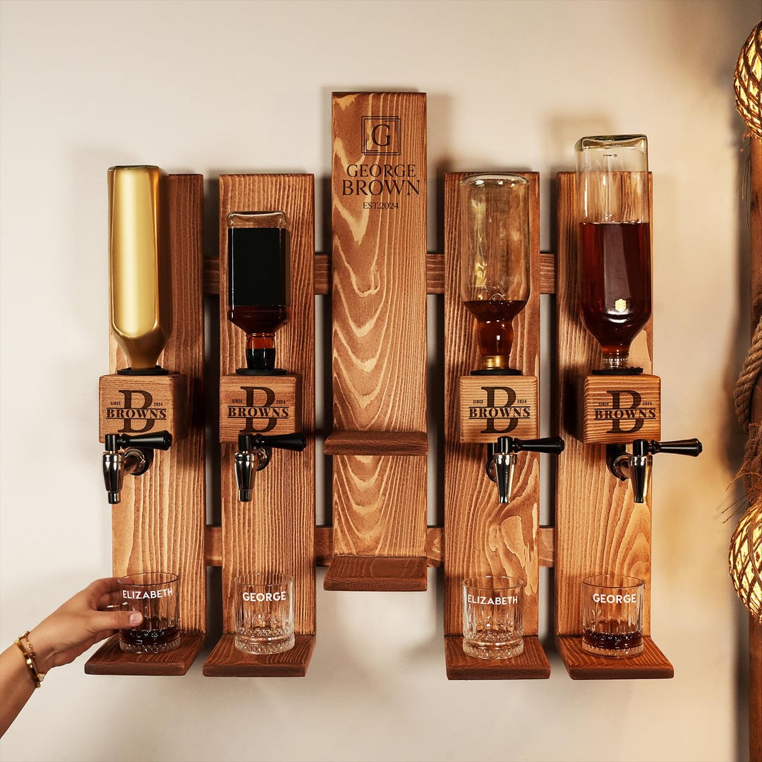 Custom Wedding Gift Wooden Whiskey Dispenser, Anniversary Gift ...
