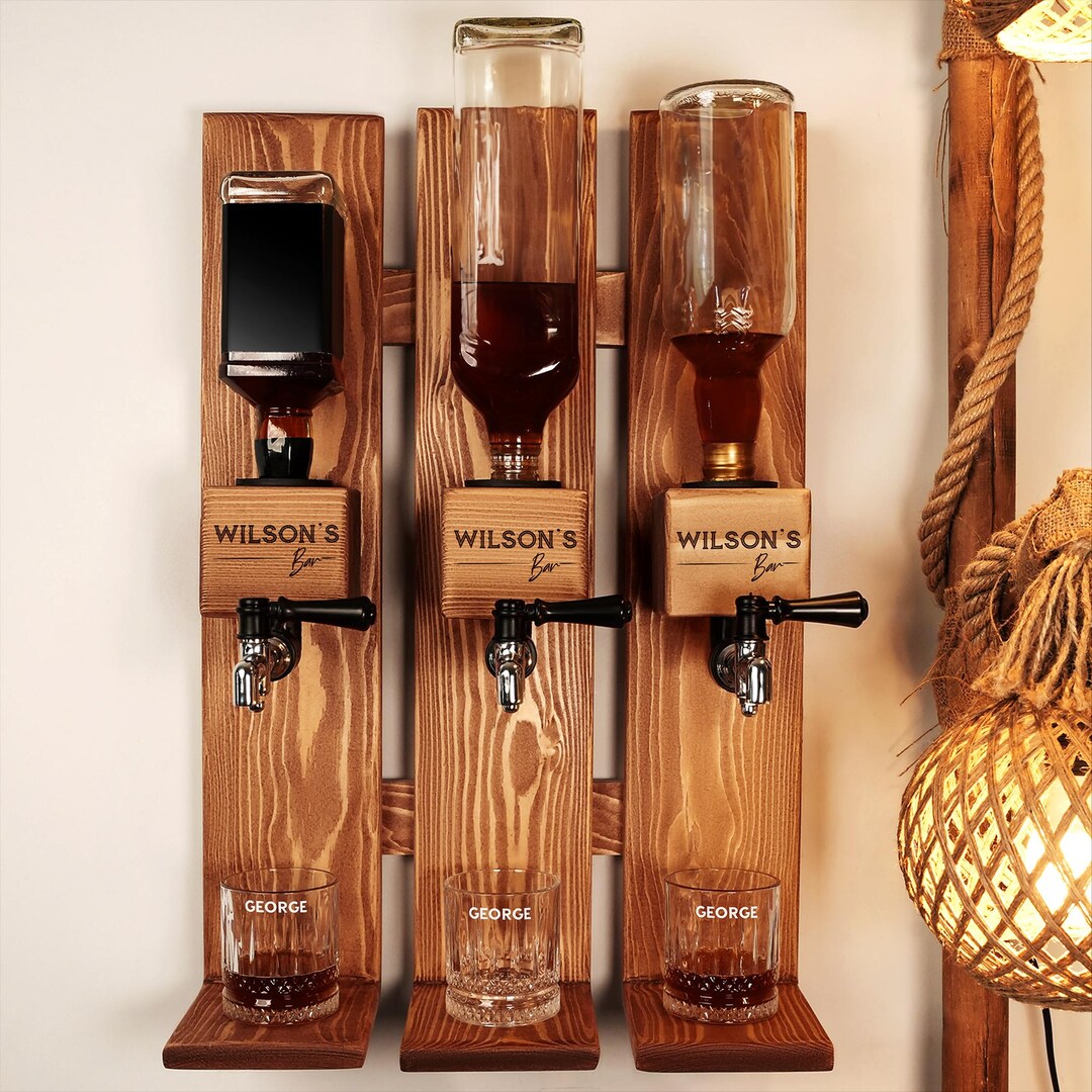 Personalized Wooden Wall Mounted Whiskey Dispenser, Housewarming Gift ...