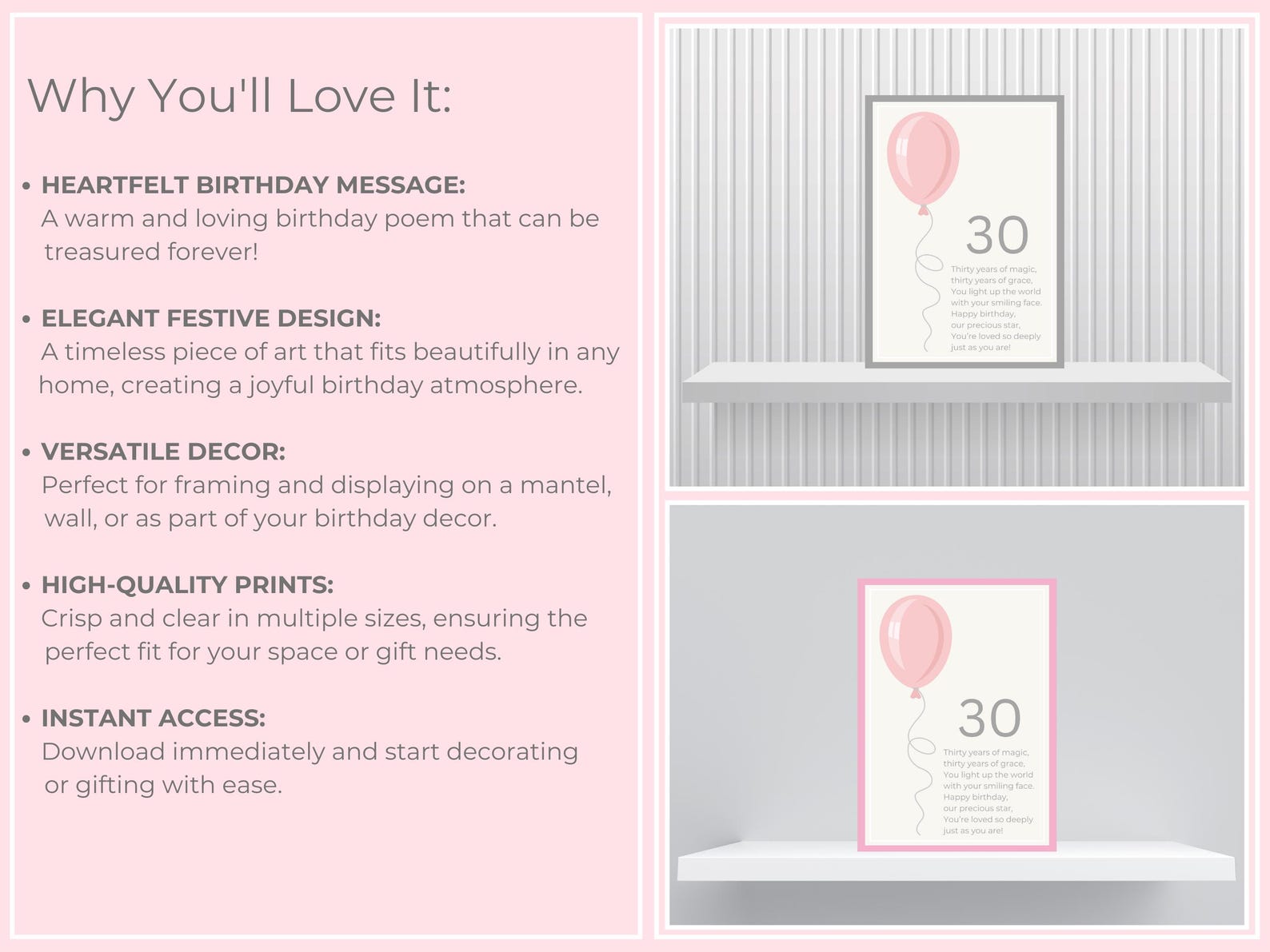Loving 30th Birthday Poem Printable for Daughter Friend Sister Wife ...