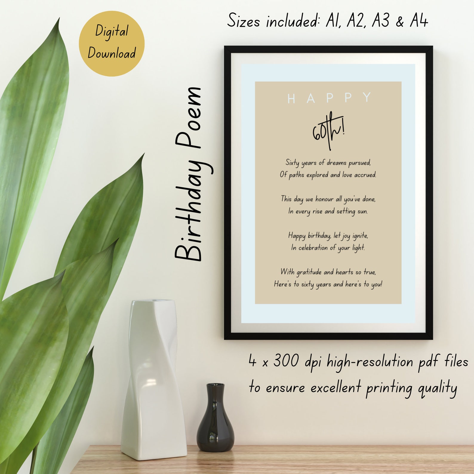 60th Birthday Poem Print Unique Gift for Her Unique Gift for Him ...