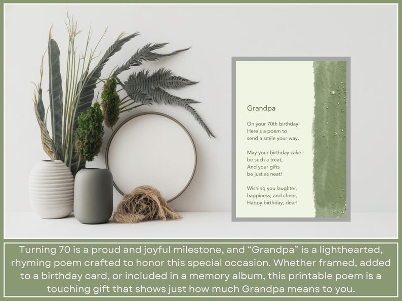70th Birthday Poem for Grandpa Printable Milestone Celebration Gift ...