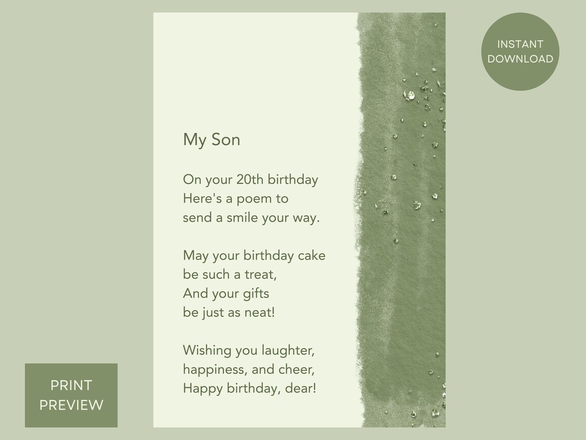 20th Birthday Poem for Son Printable Gift Instant Download - Etsy